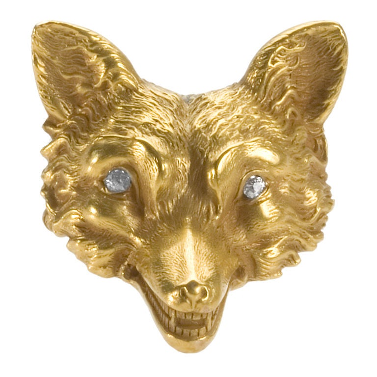 Antique Gold and Diamond Fox Head Pin at 1stDibs