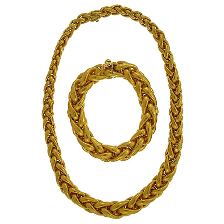 Braided Gold Necklace and Bracelet at 1stDibs
