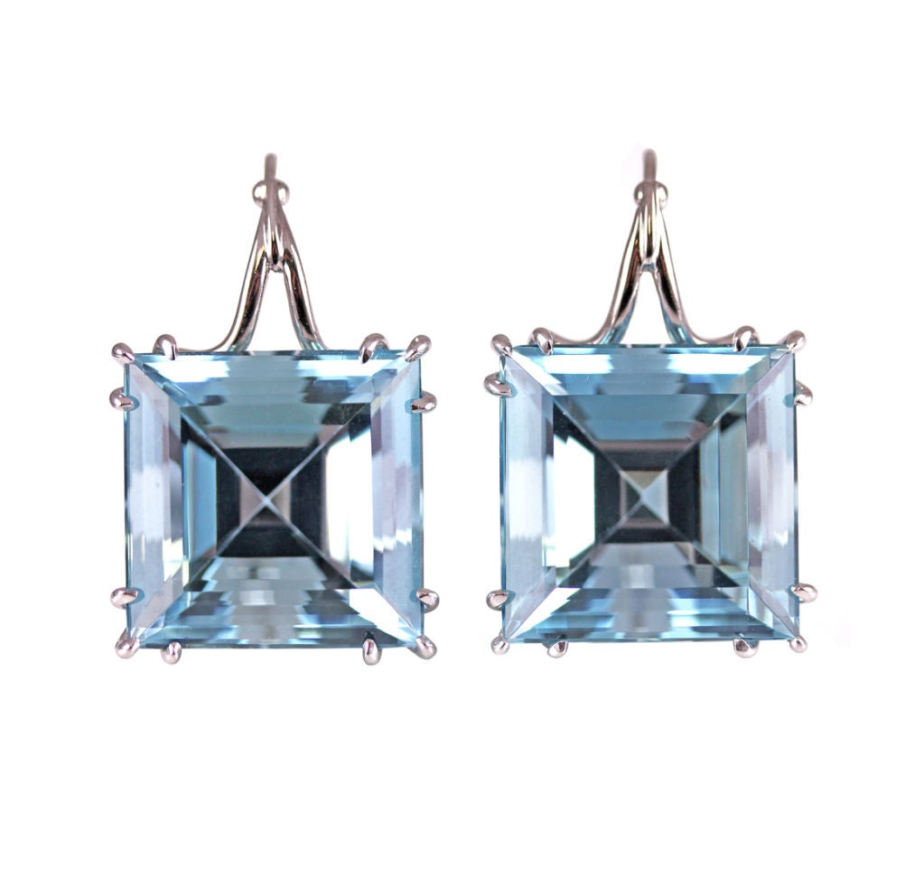 Spectacular Aquamarine Squares in Platinum at 1stDibs