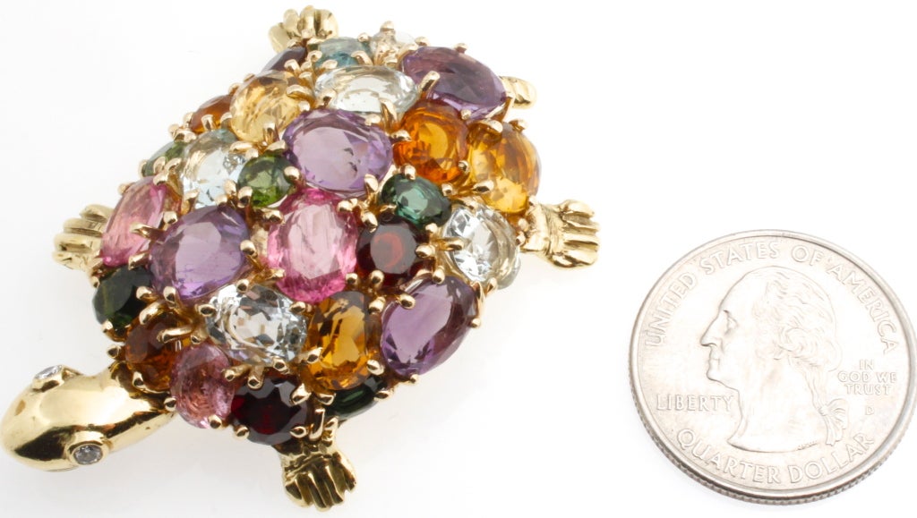 Multi Gem Turtle Brooch at 1stDibs
