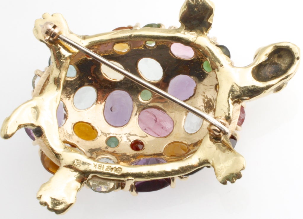 Multi Gem Turtle Brooch at 1stDibs
