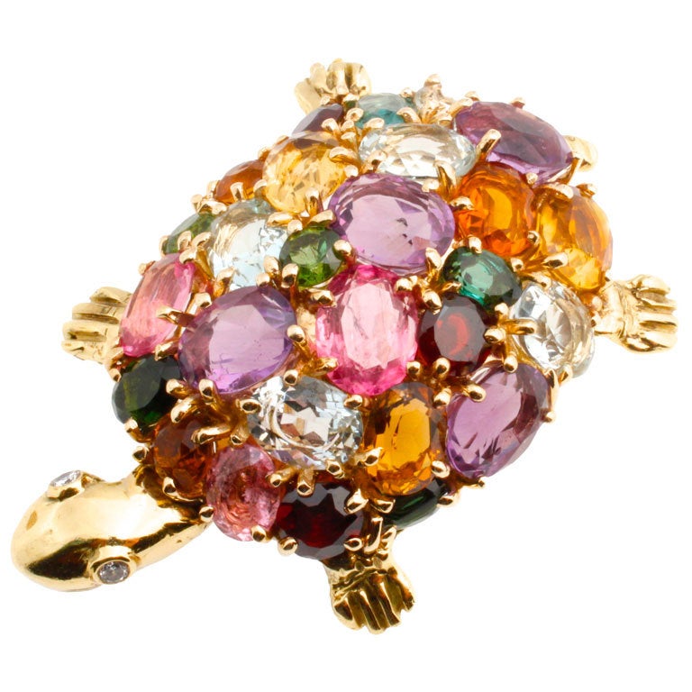Multi Gem Turtle Brooch at 1stDibs