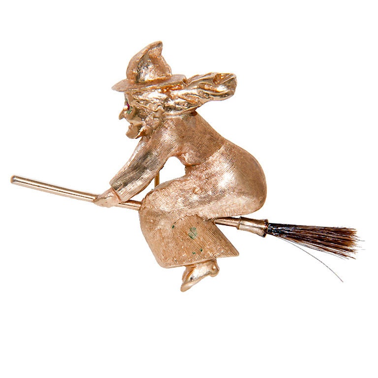 Gold Witch Brooch BOO !!!! at 1stDibs