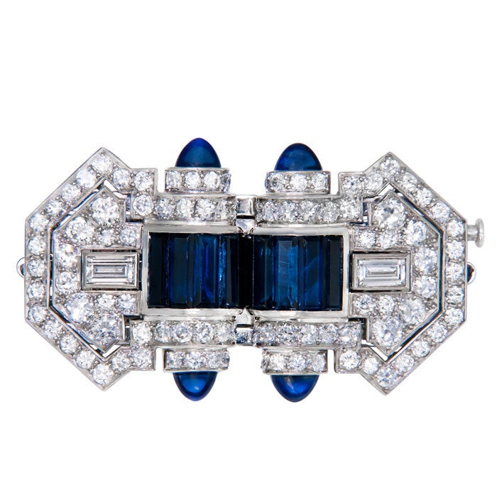 Art Deco Diamond and Sapphire Dress Clips at 1stDibs