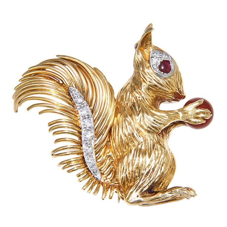 KUTCHINSKY Yellow Gold and Diamond Squirel Brooch at 1stDibs