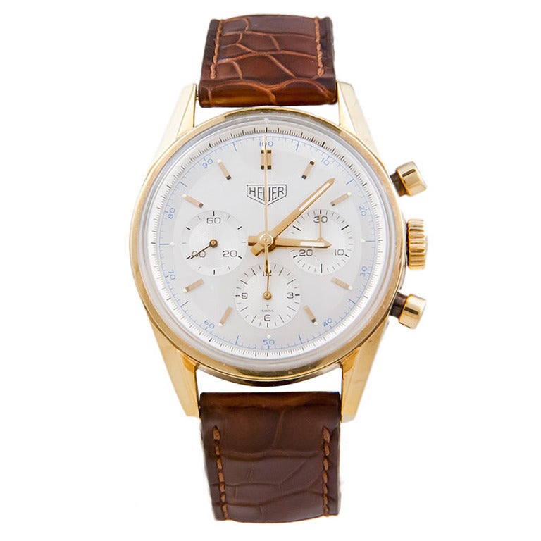 Heuer Yellow Gold Carrara Chronograph Wristwatch at 1stDibs