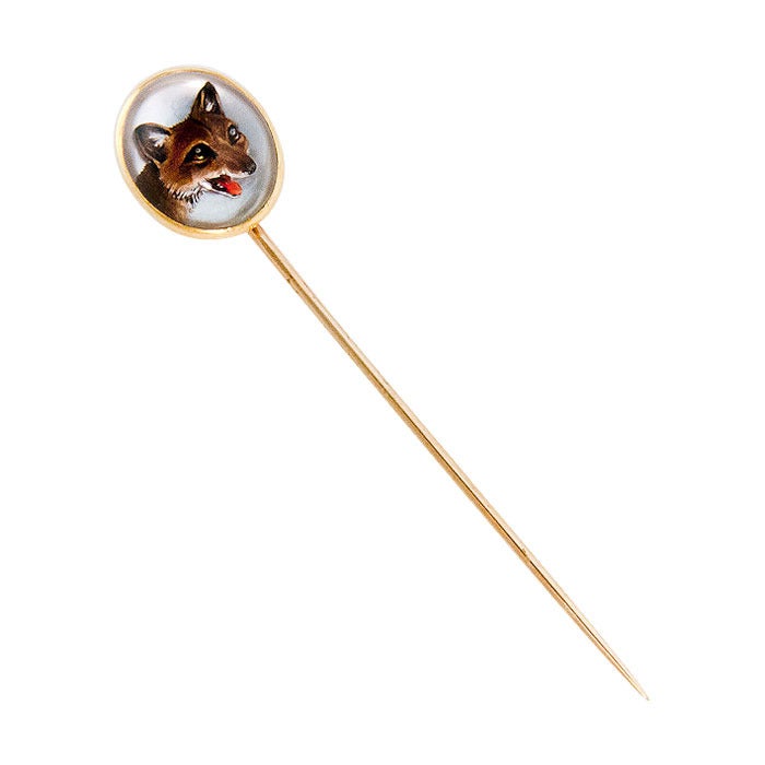 1920s Reverse Crystal Gold Fox Pin at 1stDibs
