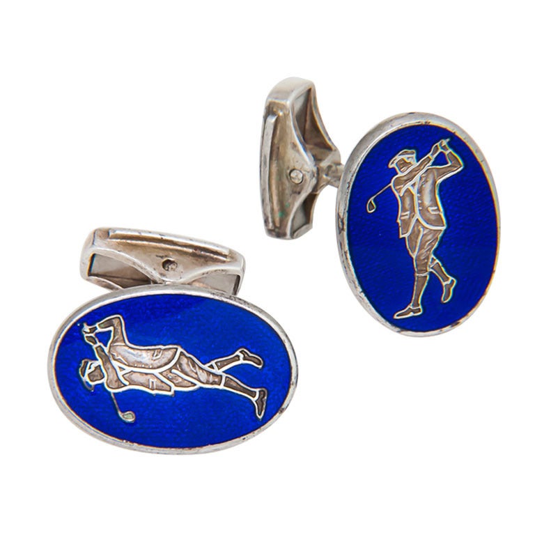 Enamel Silver Golfer Cufflinks at 1stDibs