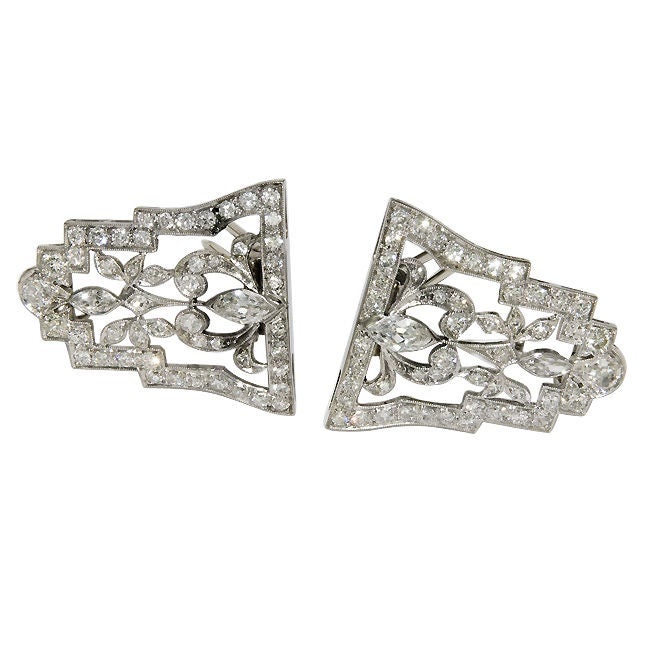 Art Deco Platinum and Diamond Dress Clips at 1stDibs