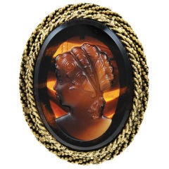 Carved Amber Cameo Brooch For Sale at 1stDibs