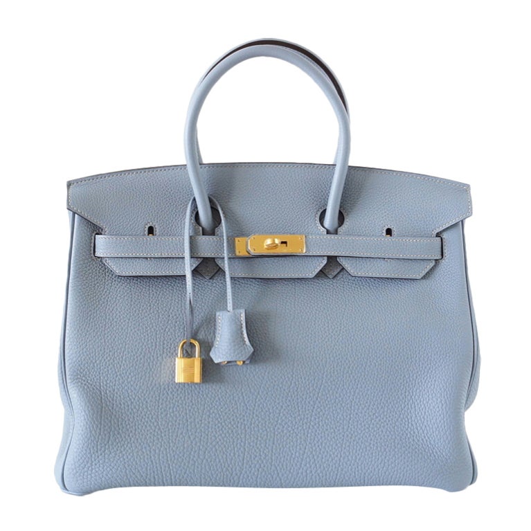 HERMES BIRKIN 35 Bag BLEU LIN gold hardware 2DIE4 new colour at 1stDibs