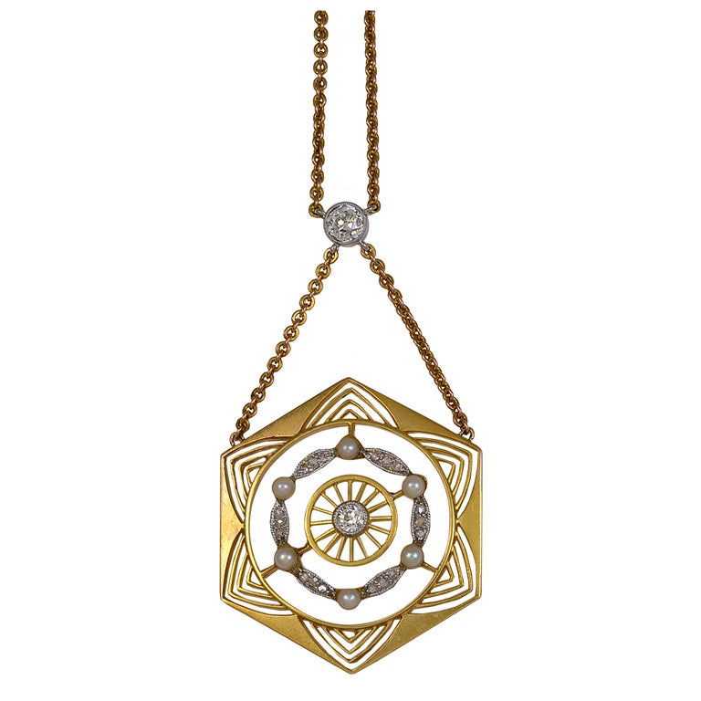 Arts and Crafts Gold and Diamond Necklace at 1stDibs