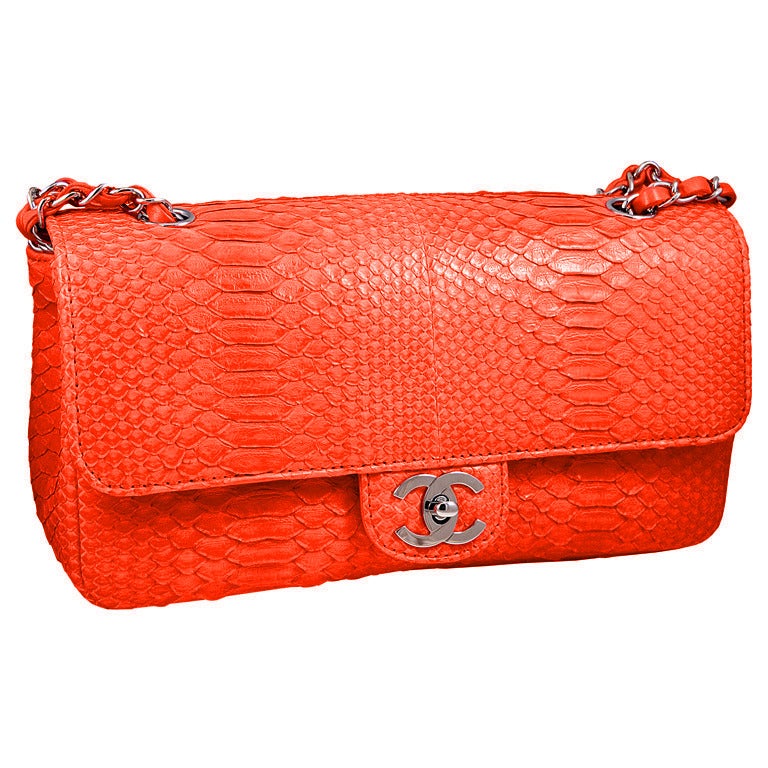 CHANEL Orange Python Classic Bag at 1stDibs
