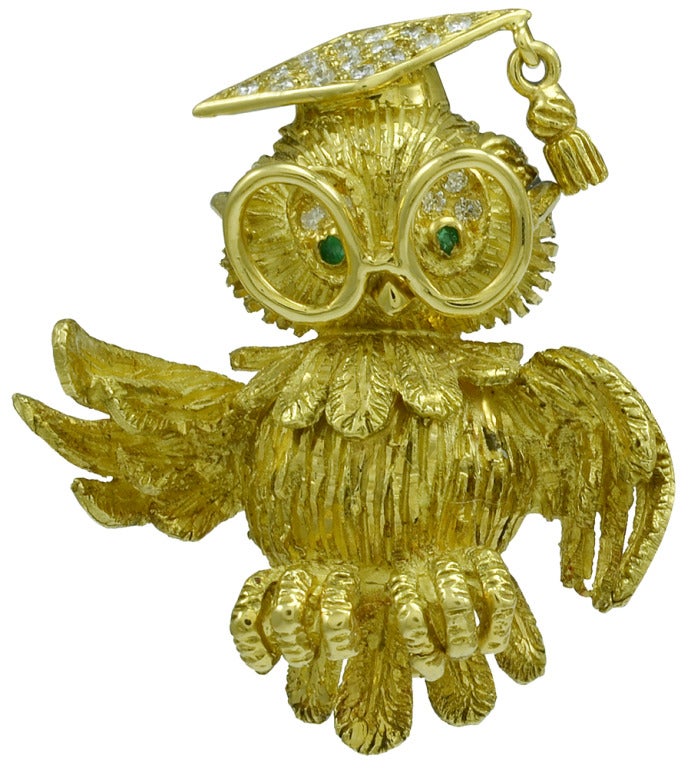 Charming French "Owl" Pin at 1stDibs
