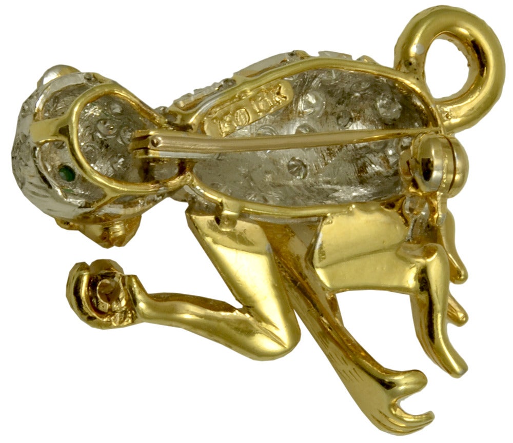 Monkey Diamond Gold Pin at 1stDibs