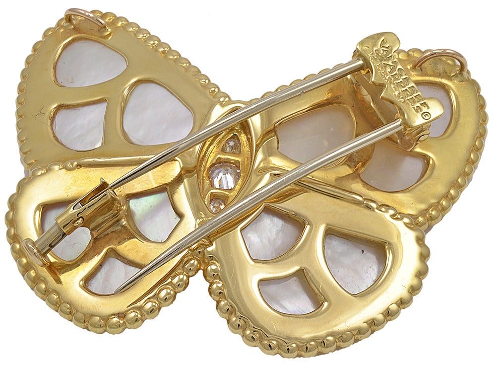 Van Cleef and Arpels Mother-of-Pearl Gold Butterfly Clip at 1stDibs