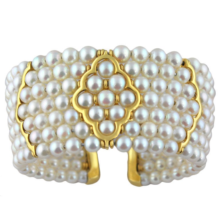 18k Pearl And Diamond Cuff Bracelet at 1stDibs