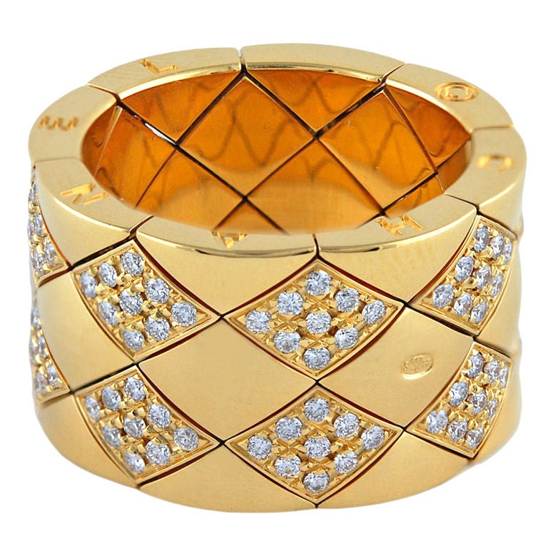 CHANEL Gold and Diamond Matelasse Flexible Ring at 1stDibs