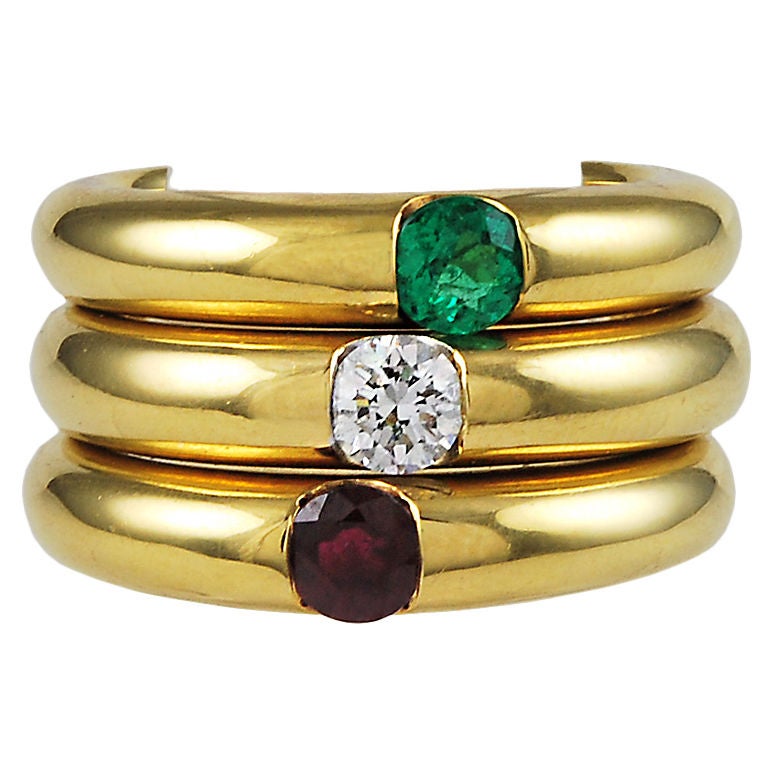 Diamond, Emerald and Ruby Set of Rings at 1stdibs
