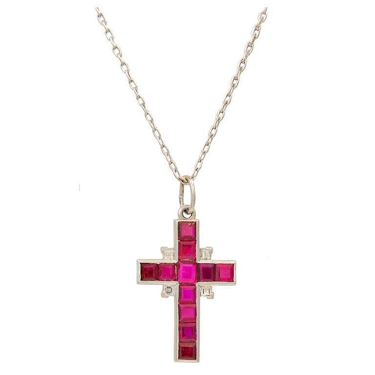 Antique Ruby Diamond Cross at 1stDibs