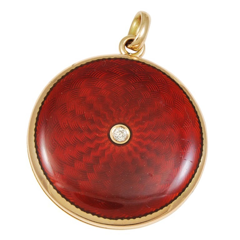 Antique Locket Diamond and Red Enamel at 1stDibs