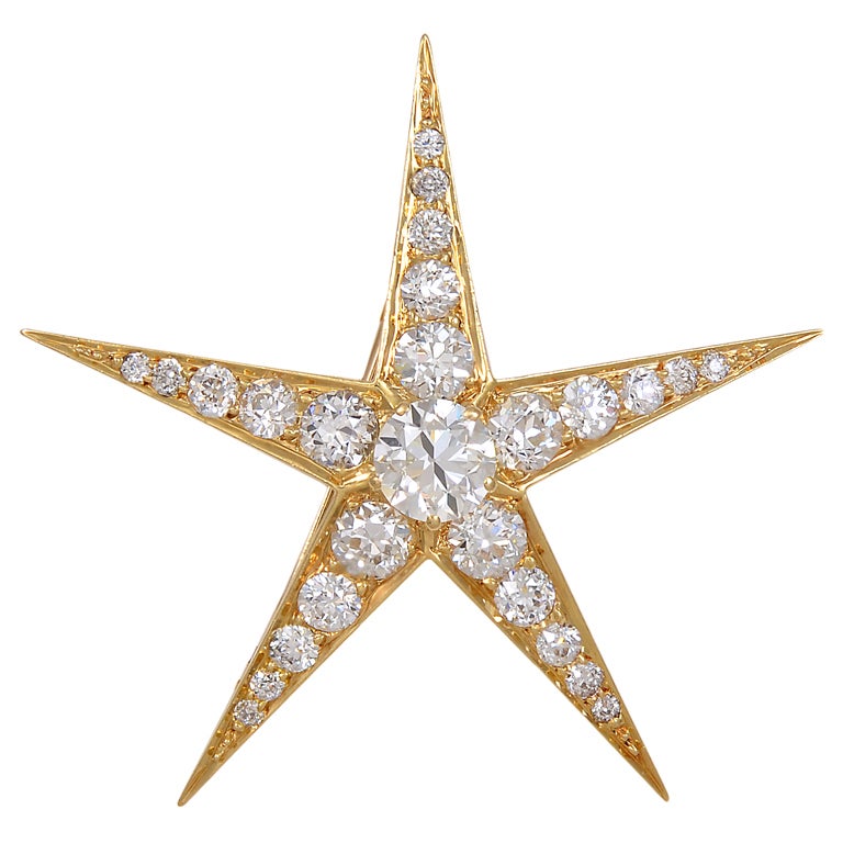 TIFFANY and CO. Large Diamond Gold Star Pin/Pendant at 1stDibs