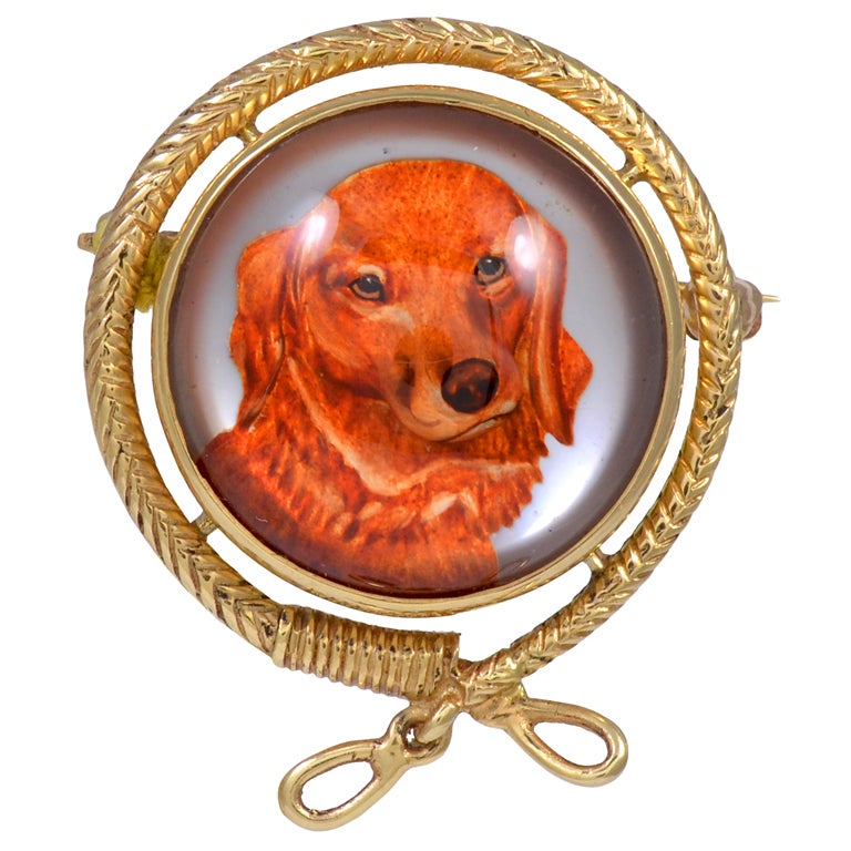 Reverse Painted Dog Brooch at 1stDibs