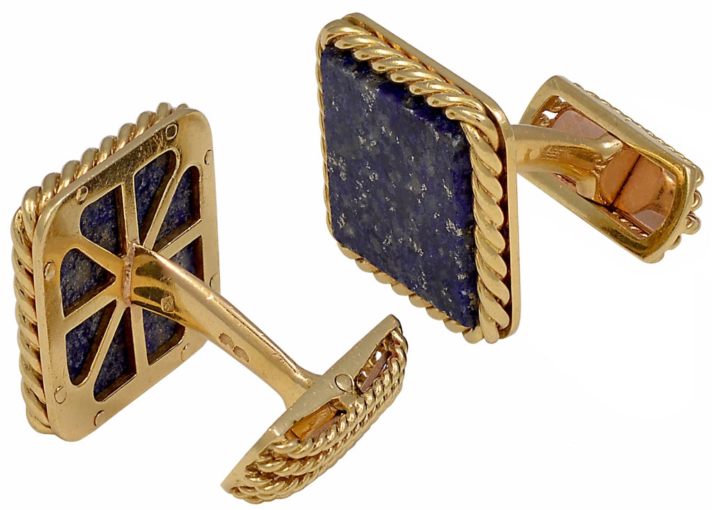 Large French Gold And Lapis Cufflinks at 1stDibs