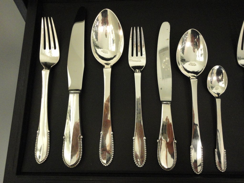 Rare GEORG JENSEN Seven Piece Beaded Silverware Set at 1stDibs
