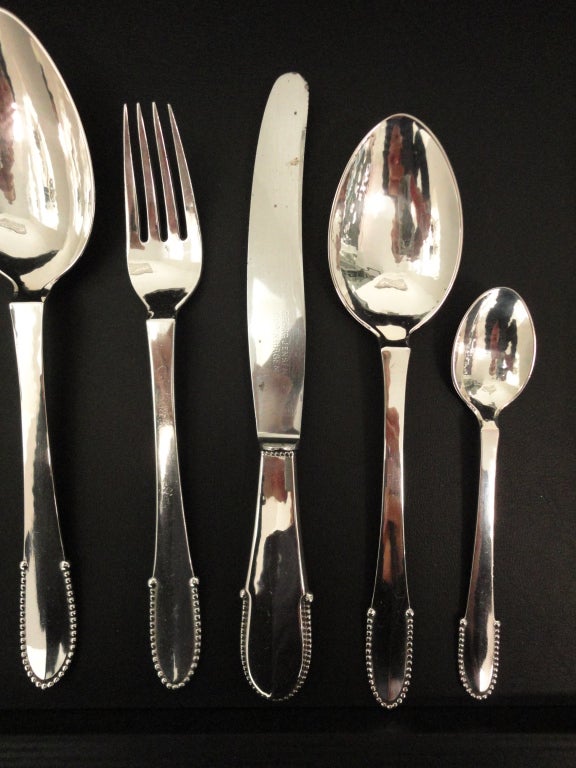 Rare GEORG JENSEN Seven Piece Beaded Silverware Set at 1stDibs