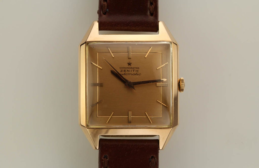 Zenith Rose Gold Square Automatic Wristwatch For Sale at 1stDibs