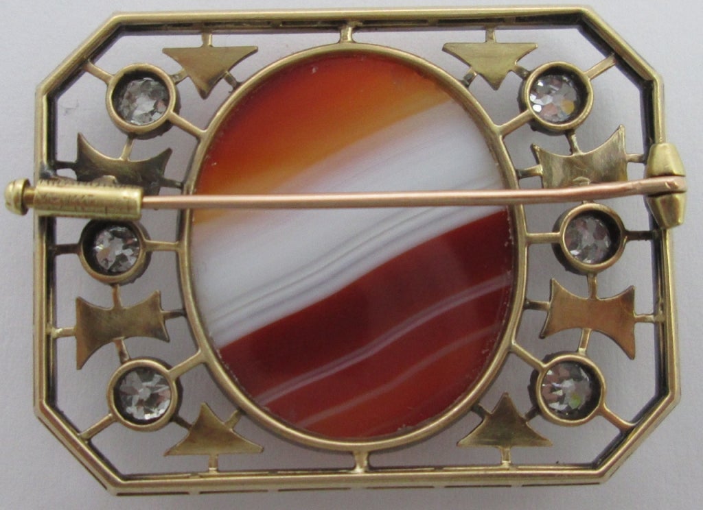 Agate Diamond Gold Brooch by M. BUCCELLATI at 1stDibs