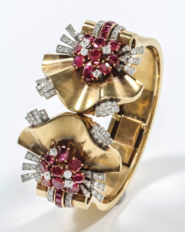 Retro Diamond Gold Bangles with Detachable Clips For Sale at 1stDibs