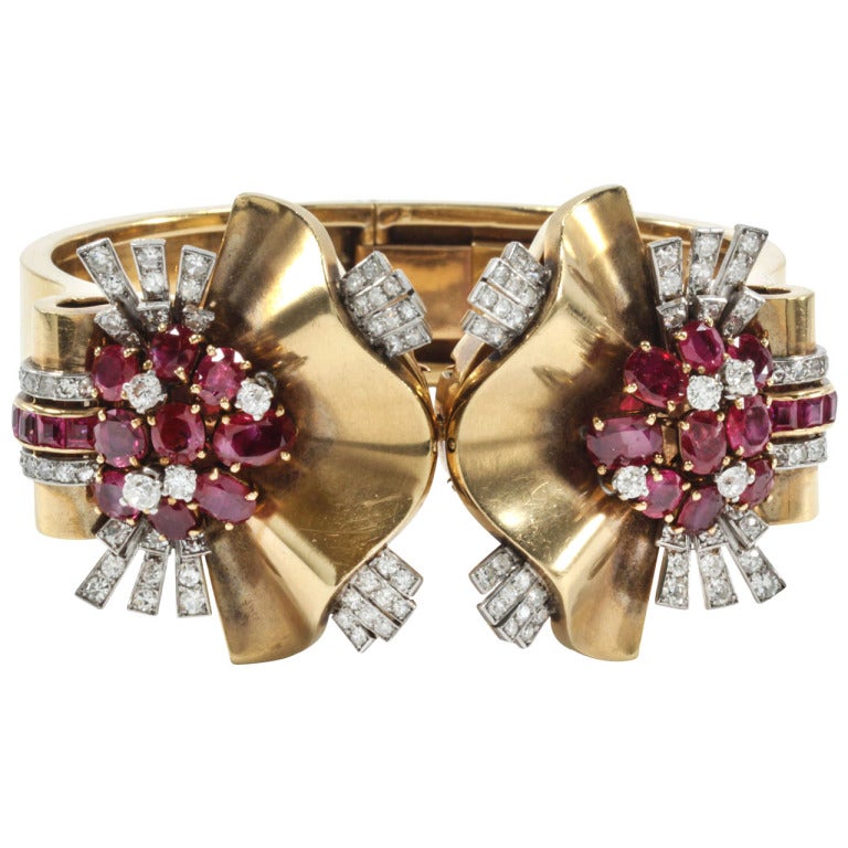 Retro Diamond Gold Bangles with Detachable Clips For Sale at 1stDibs