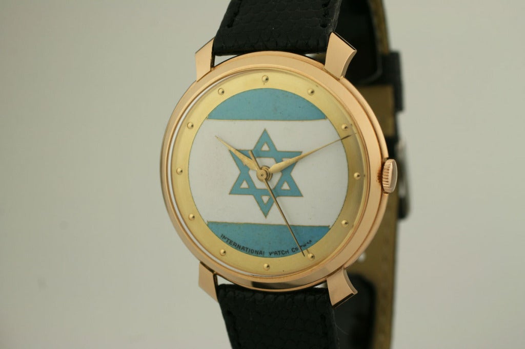 IWC Wrist Watch w/ Cloisonné Israeli Flag Dial Rose Gold c1950s at ...