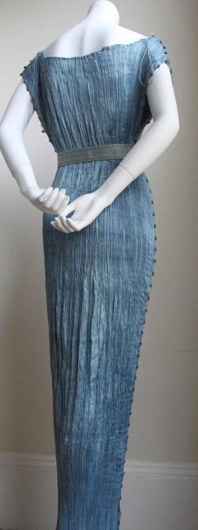 MARIANO FORTUNY blue silk Delphos gown with stamped belt - ca 1920 at ...
