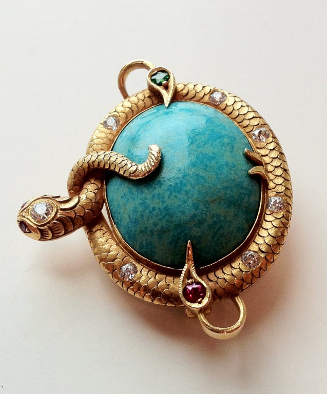 Amazonite and Gold Snake Pin For Sale at 1stDibs
