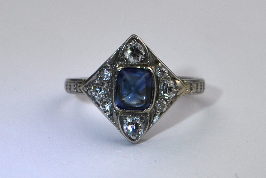 Sugarloaf Sapphire and Diamond Ring at 1stDibs
