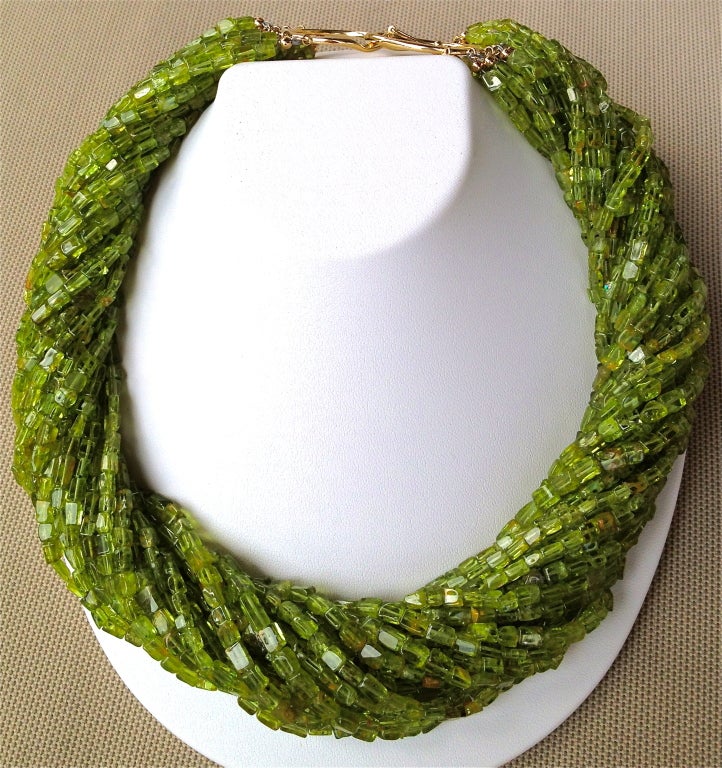Stunning Peridot and Gold Torsade Necklace at 1stDibs