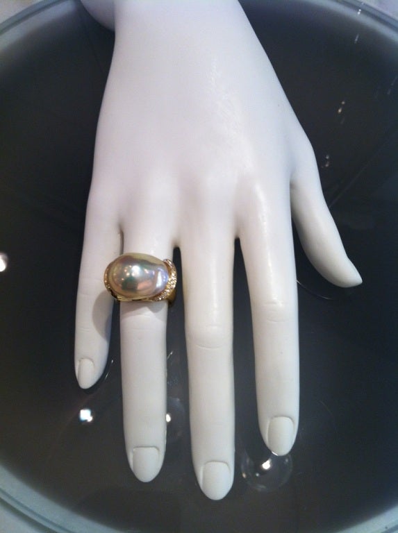 Susan Sadler One of a Kind Freshwater Pearl White Diamond Curve Gold ...