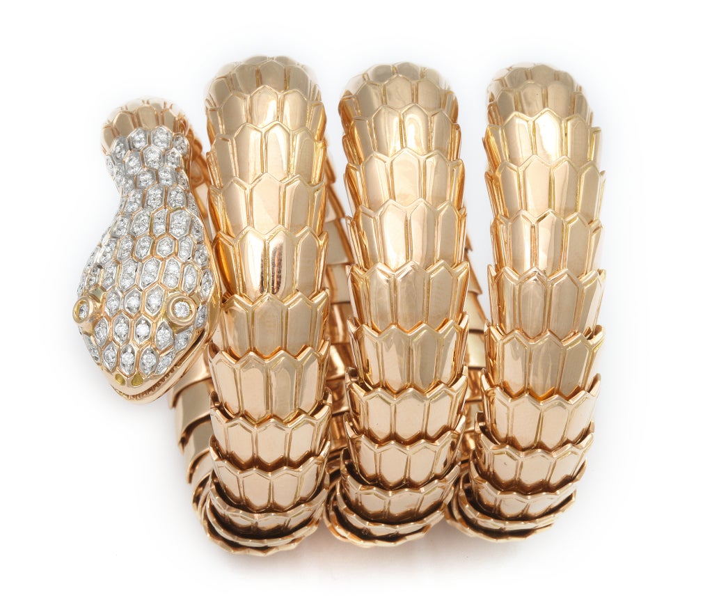 Large Gold and Diamond Snake Bracelet at 1stDibs
