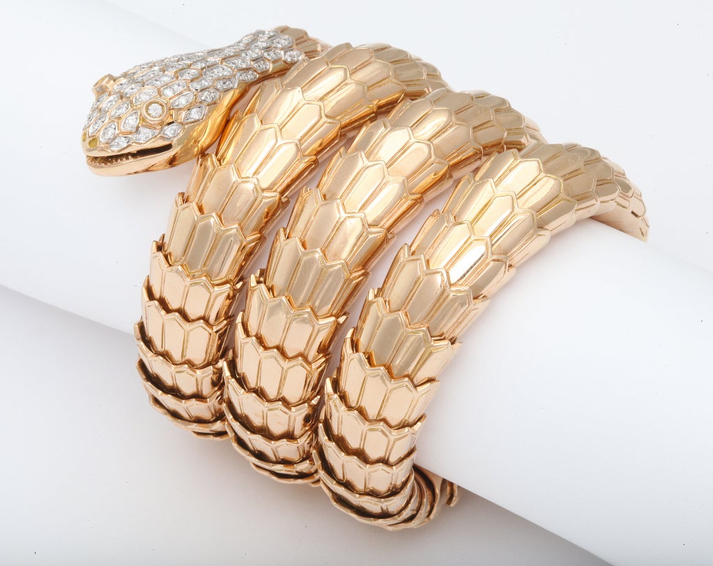 Large Gold and Diamond Snake Bracelet at 1stDibs