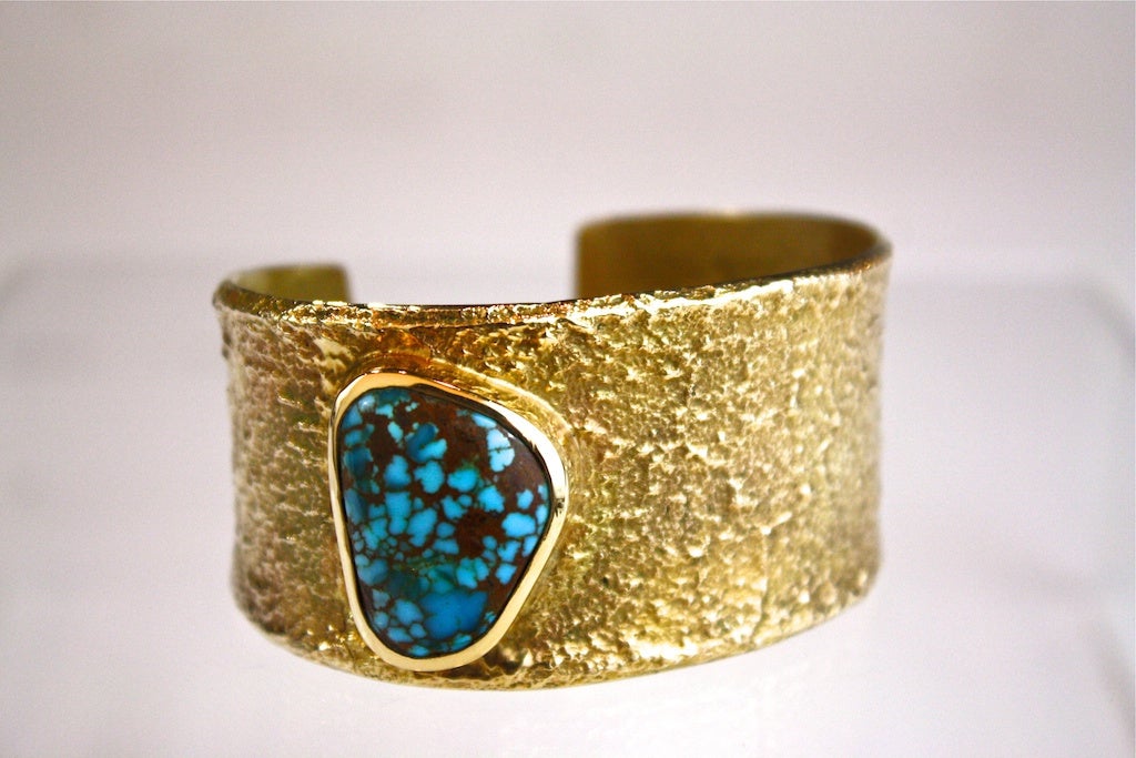 CHARLES LOLOMA Gold and Spiderweb Turquoise Cuff Bracelet For Sale at ...
