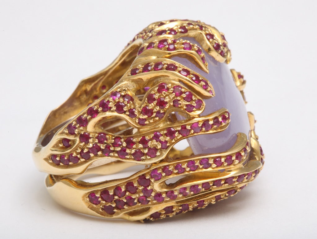 One Of A Kind Lavender Jade and Burmese Ruby Ring at 1stDibs