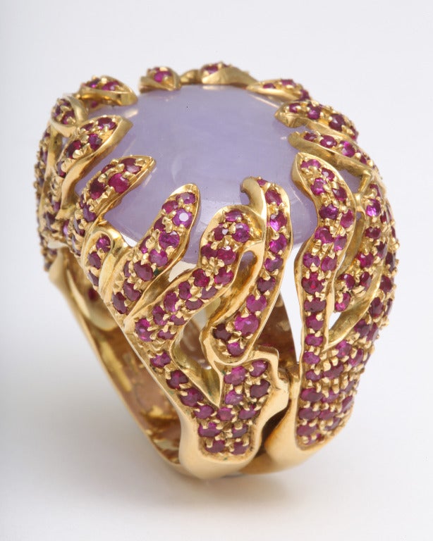 One Of A Kind Lavender Jade and Burmese Ruby Ring at 1stDibs
