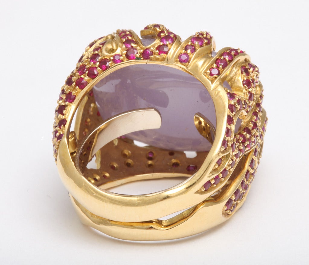One Of A Kind Lavender Jade and Burmese Ruby Ring at 1stDibs