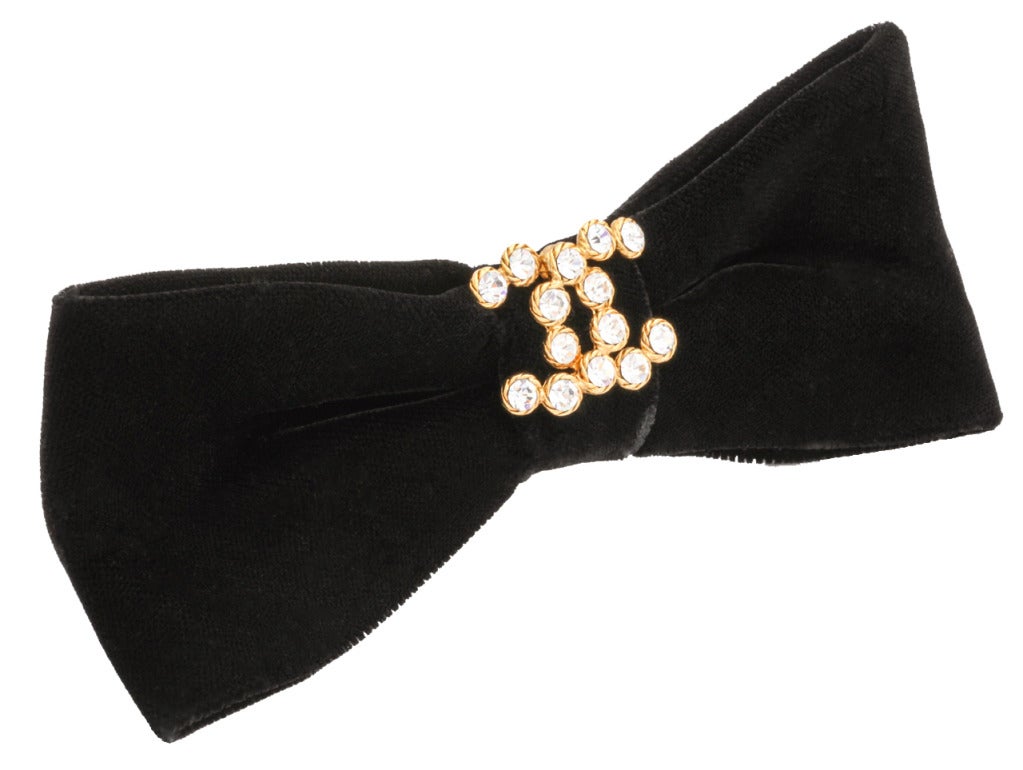 Chanel Black Large Velvet Hair Barrette at 1stDibs