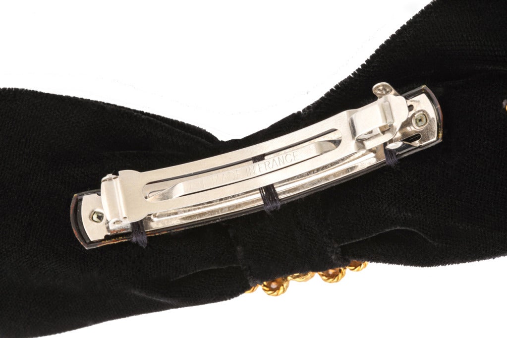 Chanel Black Large Velvet Hair Barrette at 1stDibs