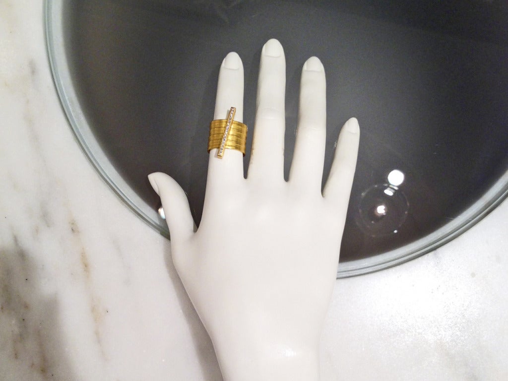 Eva Steinberg Diamond Gold Diagonal Bar Ring at 1stDibs