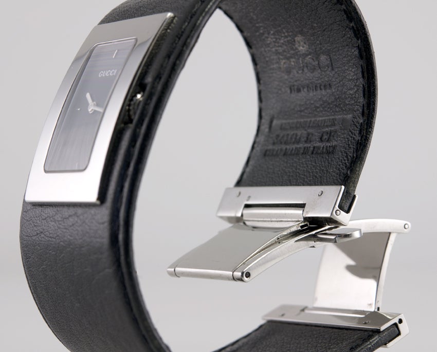GUCCI Leather Cuff Watch at 1stDibs | gucci cuff watch